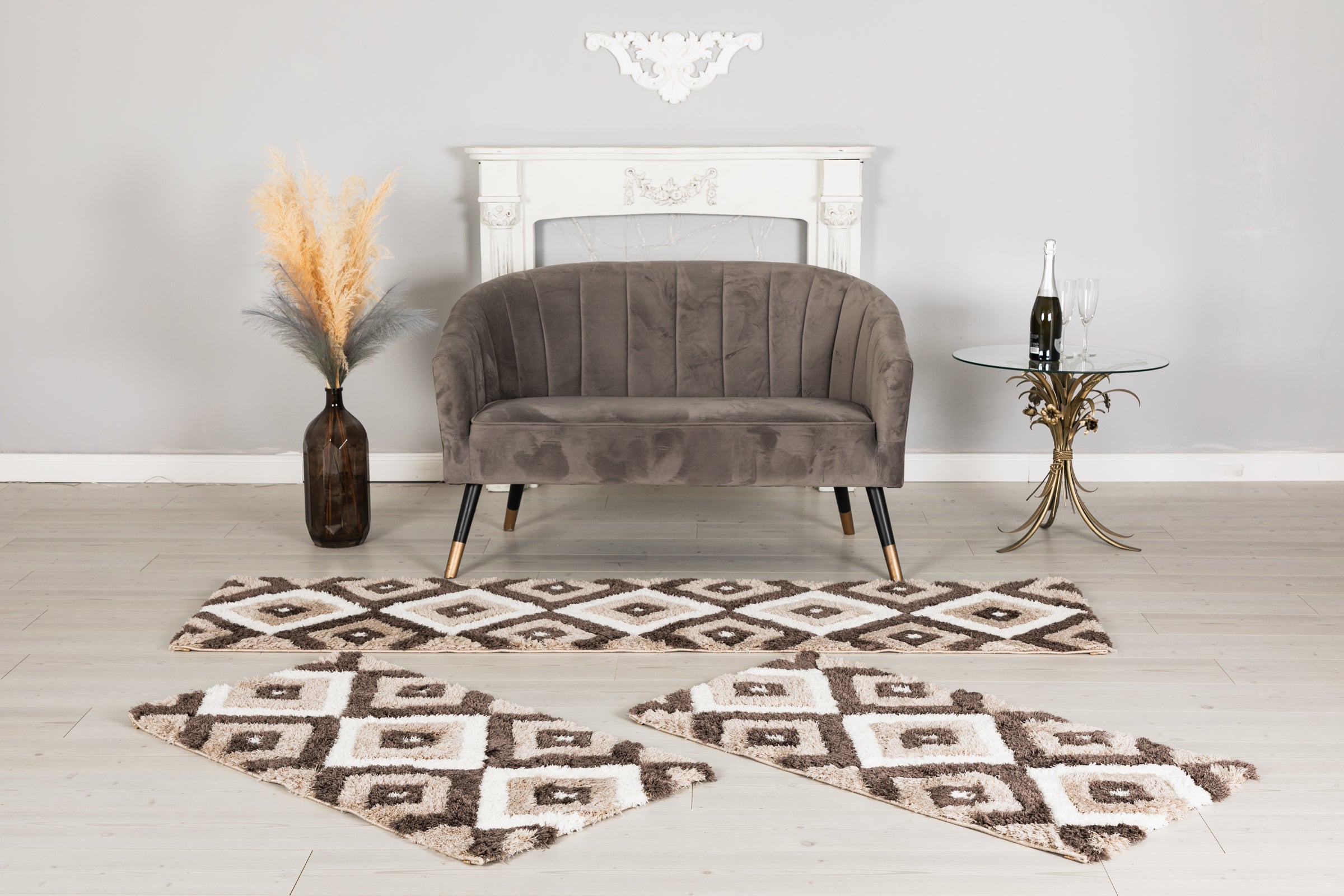 London Kávé Vizon Négyzet Mintás Szőnyeg Szett – Alpago Home